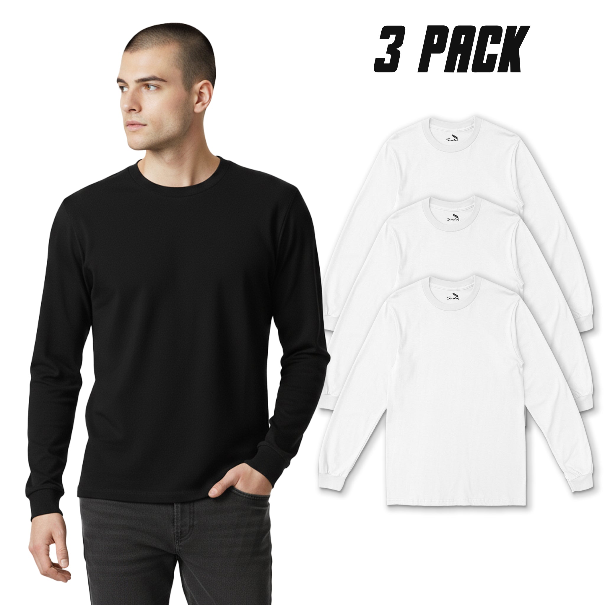 Sada Long Sleeve T-Shirts – 3-Pack | Bulk Cotton Comfort – BUREEN